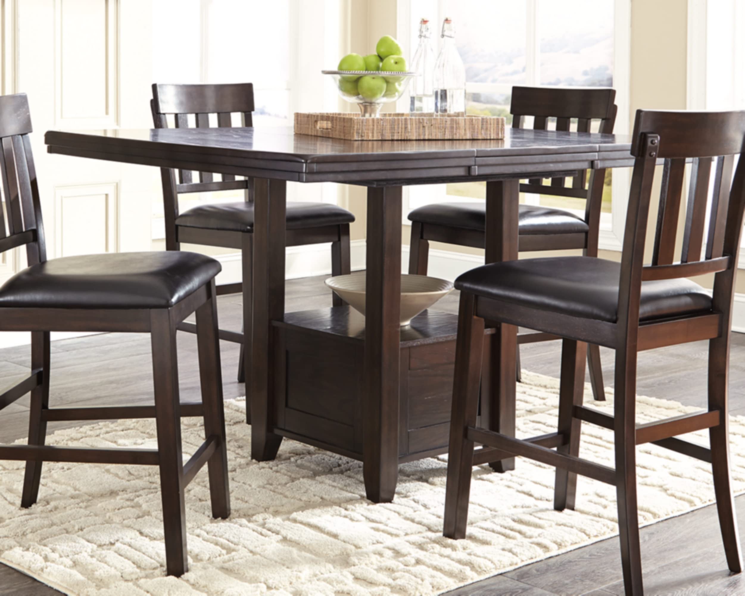 Signature Design by Ashley Haddigan Traditional Rectangular 36" Counter Height Dining Extension Table, Dark Brown