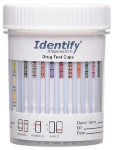 identify diagnostics drug test cups - 25 pack - 12 panel clia waived instant urine drug test kit with 3 adults for amp,bar,bup,bzo,coc,mdma,met,mop/opi,mtd,oxy,pcp,thc