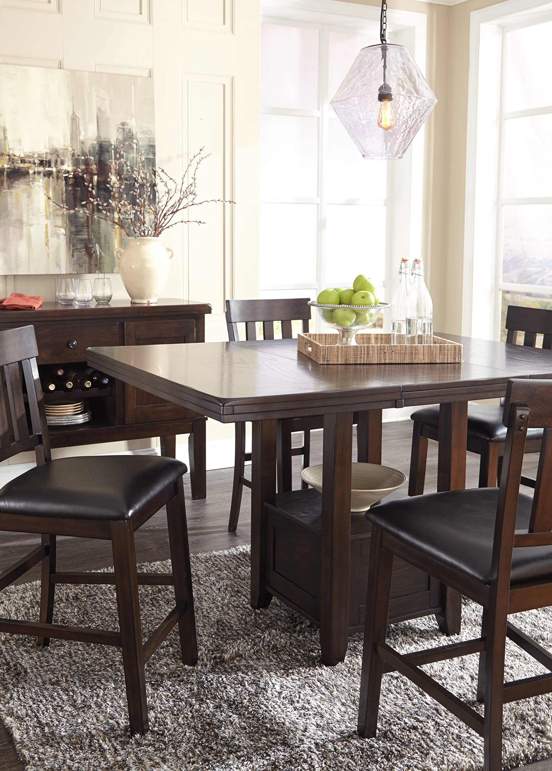 Signature Design by Ashley Haddigan Traditional Rectangular 36" Counter Height Dining Extension Table, Dark Brown