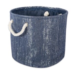 dii woven paper storage bin, metallic lurex, nautical blue, medium round