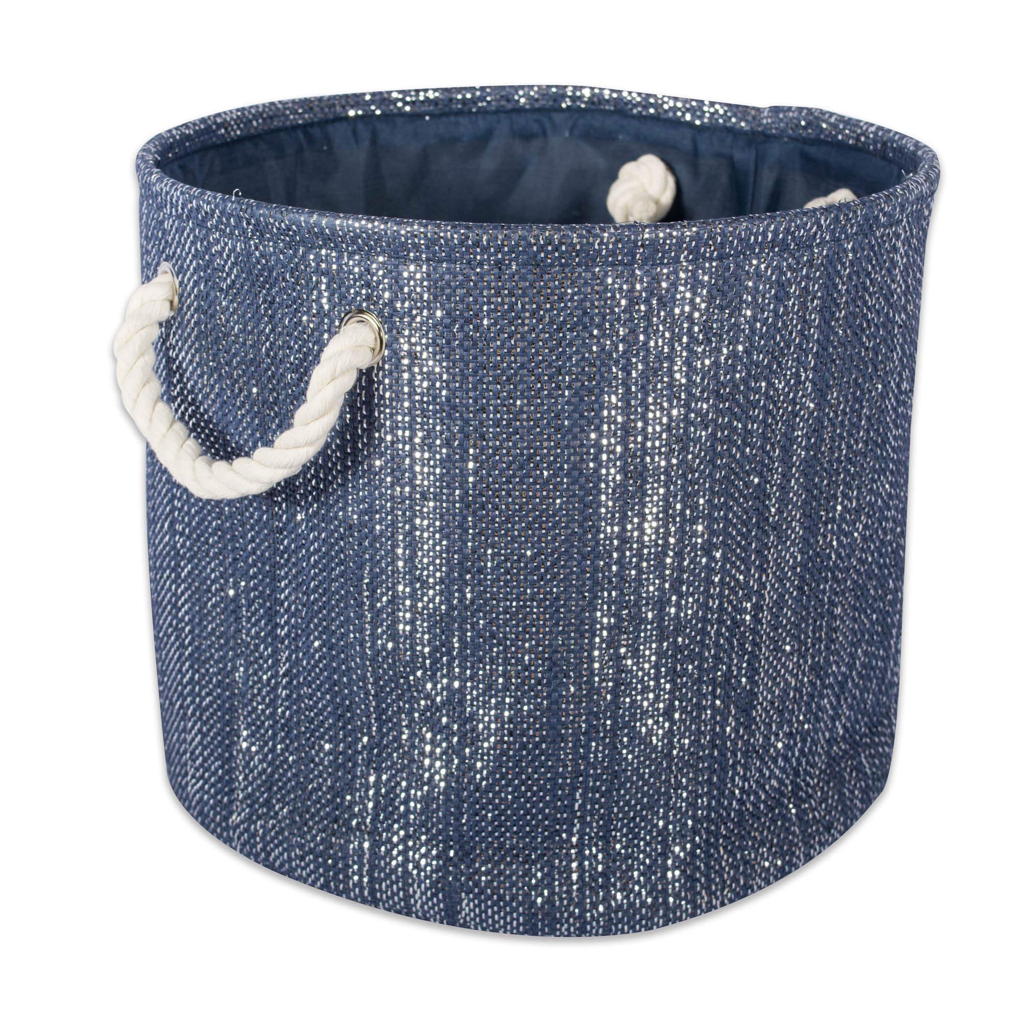 DII Woven Paper Storage Bin, Metallic Lurex, Nautical Blue, Medium Round