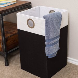 BirdRock Home Folding Cloth Laundry Hamper with Handles - Dirty Clothes Sorter - Easy Storage – Collapsible Bin – Home Organization – Black and White