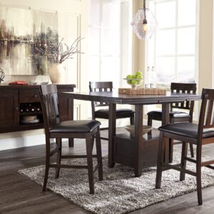 Signature Design by Ashley Haddigan Traditional Rectangular 36" Counter Height Dining Extension Table, Dark Brown