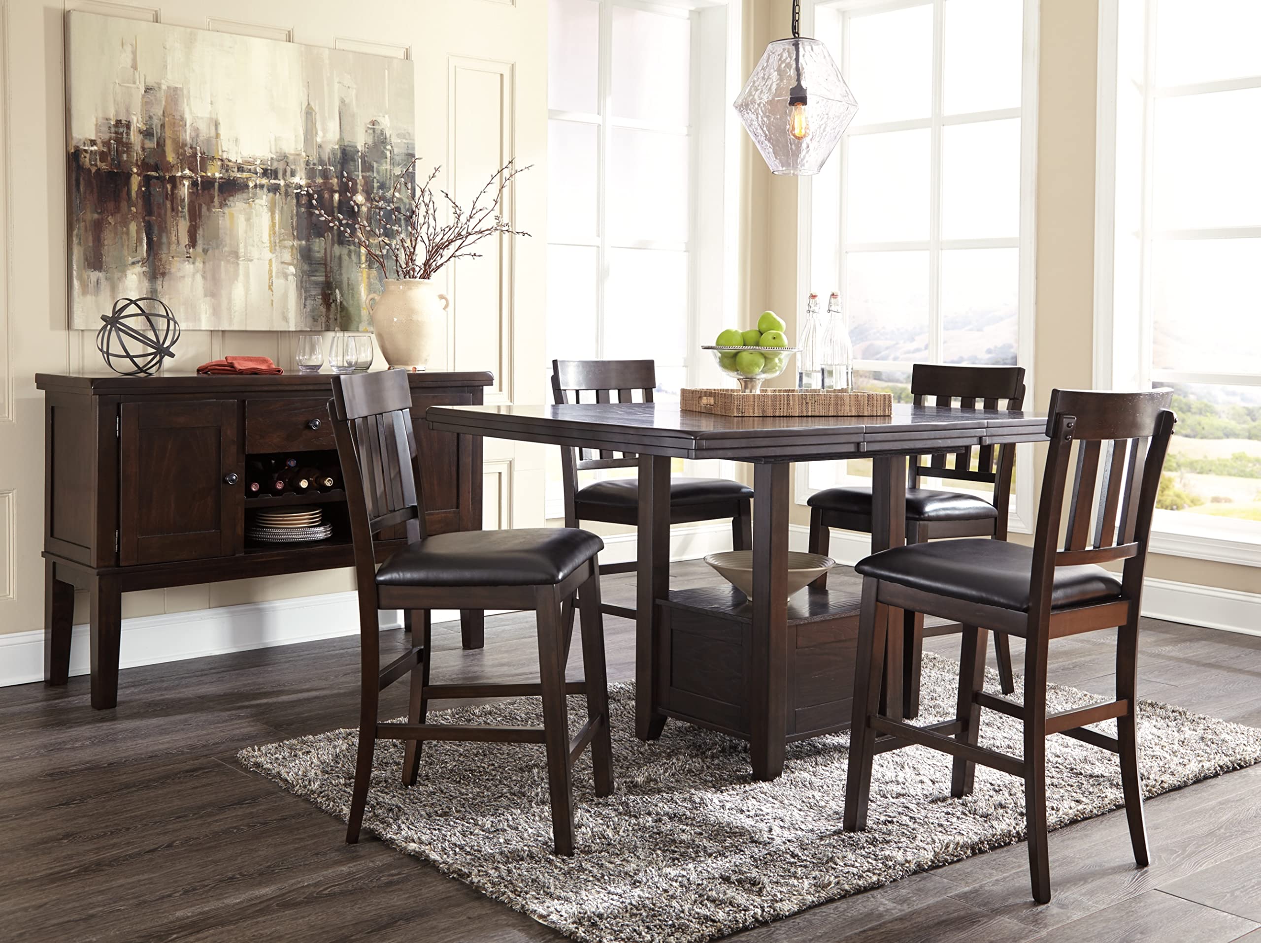 Signature Design by Ashley Haddigan Traditional Rectangular 36" Counter Height Dining Extension Table, Dark Brown