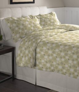 pointehaven flannel oversized duvet set, full/queen, snow flakes oatmeal