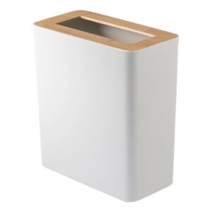 yamazaki home trash can - small modern home wastebasket for bathroom kitchen office steel + wood one size ash