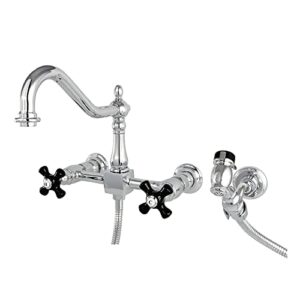 kingston brass ks1241pkxbs duchess wall mount bridge kitchen faucet with brass spray, polished chrome, 8-1/2 inch in spout reach