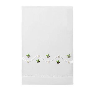 wslhfeo bath tea hand towel white with bumble bees embroidery design pattern hemstitch border 14 x 22 incf