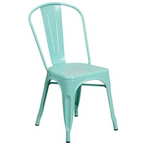 flash furniture commercial grade mint green metal indoor-outdoor stackable chair