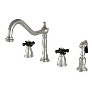 kingston brass kb1798pkxbs 8" to 16" widespread kitchen faucet with brass sprayer, 8-1/4", brushed nickel