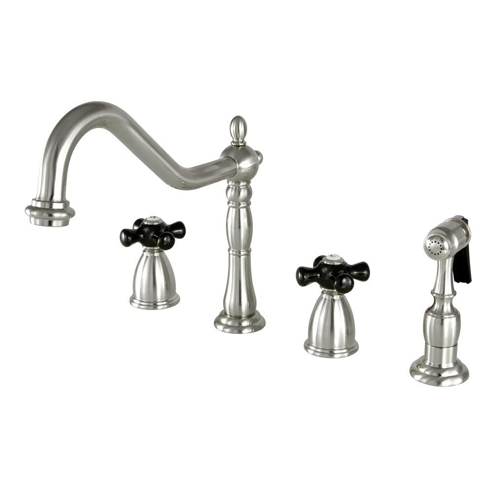 Kingston Brass KB1798PKXBS 8" to 16" Widespread Kitchen Faucet with Brass Sprayer, 8-1/4", Brushed Nickel