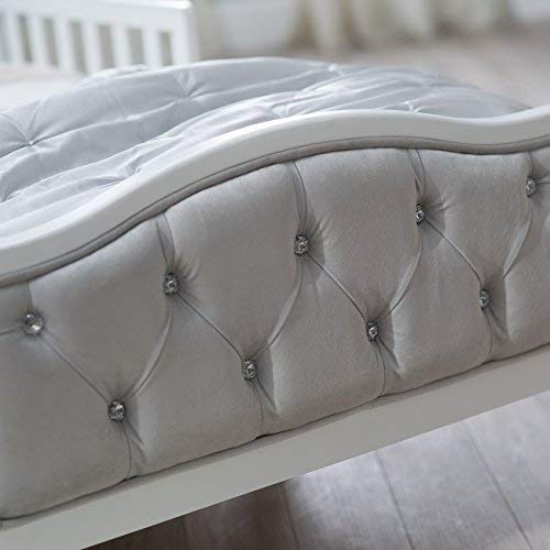 Orbelle Padded and upholstered Head and Footboard Upholstery is Ultra-Soft Micro-Fiber Polyester Decorative Crystal Dimensions: 53L x 30W x 27H in White Finish Fits a Standard Crib Mattress