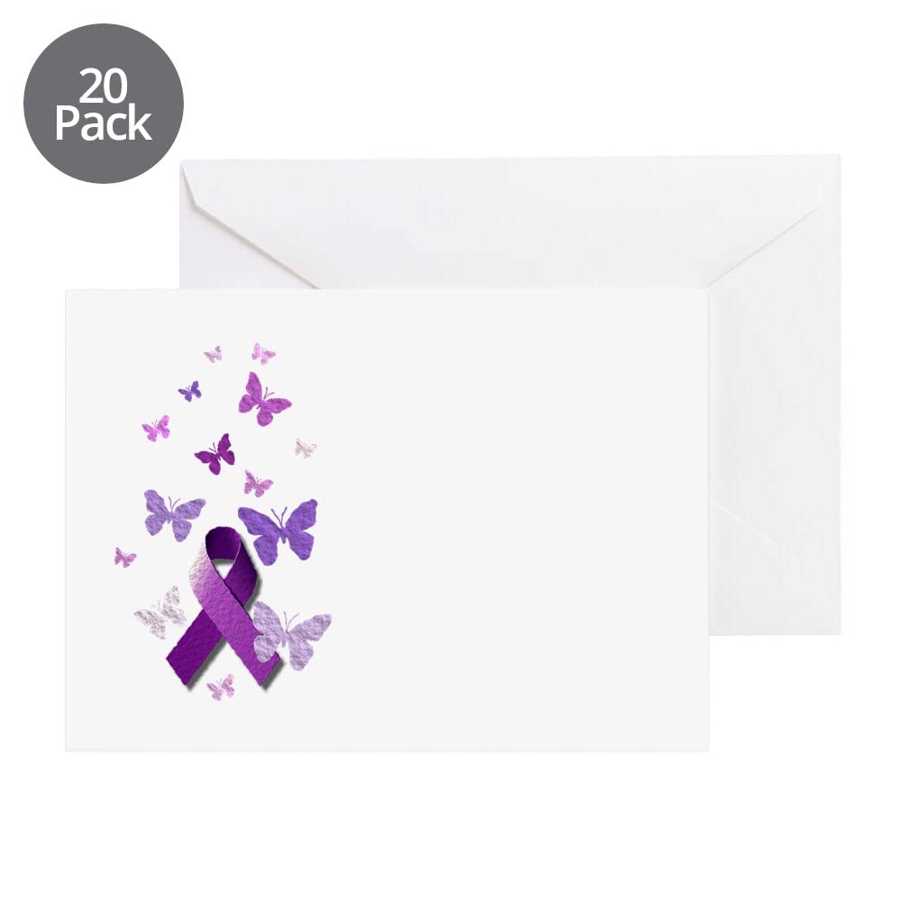 CafePress Purple Awareness Ribbon Greeting Card (20-pack), Note Card with Blank Inside, Birthday Card Glossy