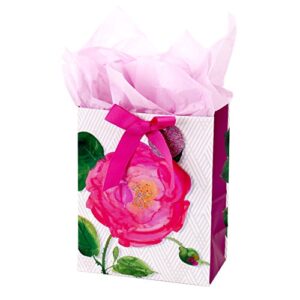 hallmark 9" medium gift bag with tissue paper (pink rose) for valentines day, birthdays, bridal showers, weddings or any occasion