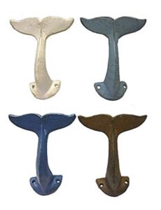 birsppy set of four nautical whale tail wall hooks - distressed finishes