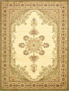 unique loom versailles collection traditional classic border with medallion motif, area rug (10' 0 x 13' 0 rectangular, green/ ivory)