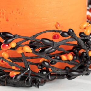 Artificial Black and Orange Pip Berry Candle Rings – Pack of 4 Halloween Berry Farmhouse Home Decor for Centerpiece Decorations and Small Wreaths (Size: 8-1/2" diam)