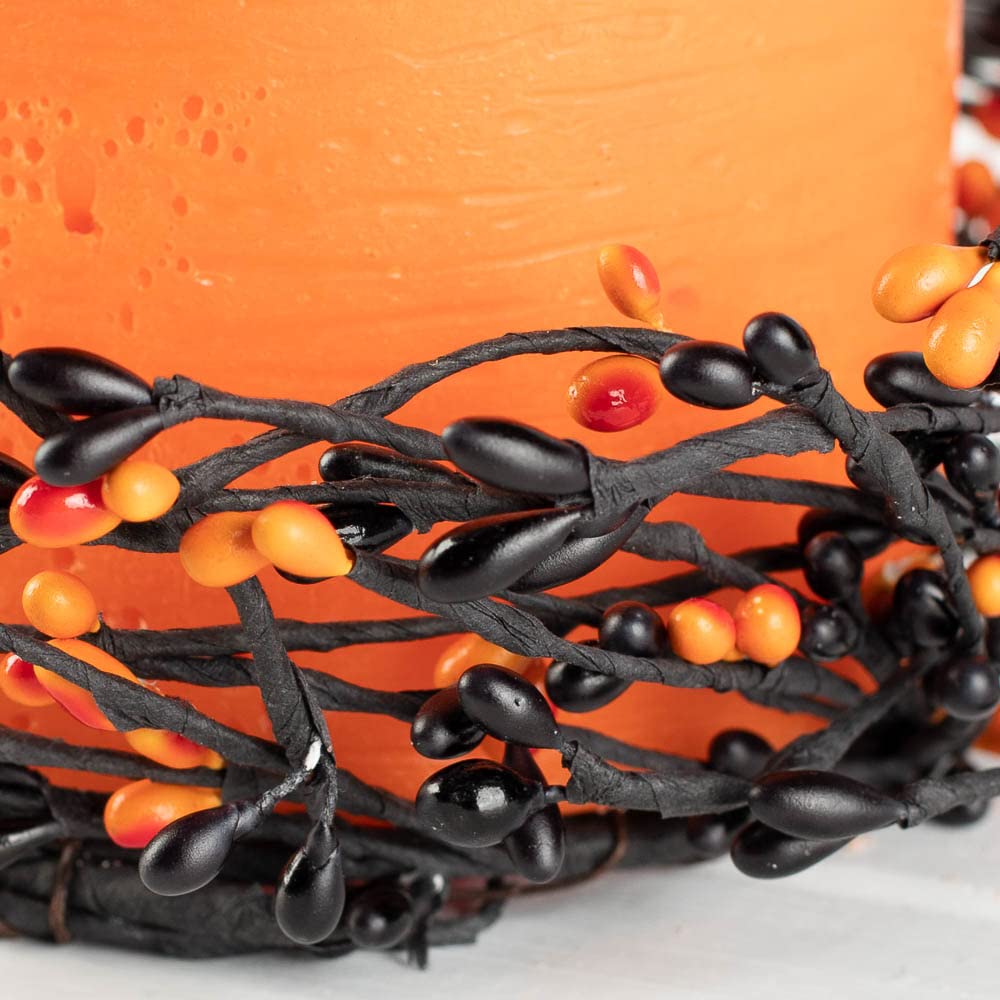 Artificial Black and Orange Pip Berry Candle Rings – Pack of 4 Halloween Berry Farmhouse Home Decor for Centerpiece Decorations and Small Wreaths (Size: 8-1/2" diam)