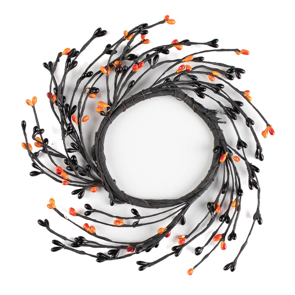 Artificial Black and Orange Pip Berry Candle Rings – Pack of 4 Halloween Berry Farmhouse Home Decor for Centerpiece Decorations and Small Wreaths (Size: 8-1/2" diam)