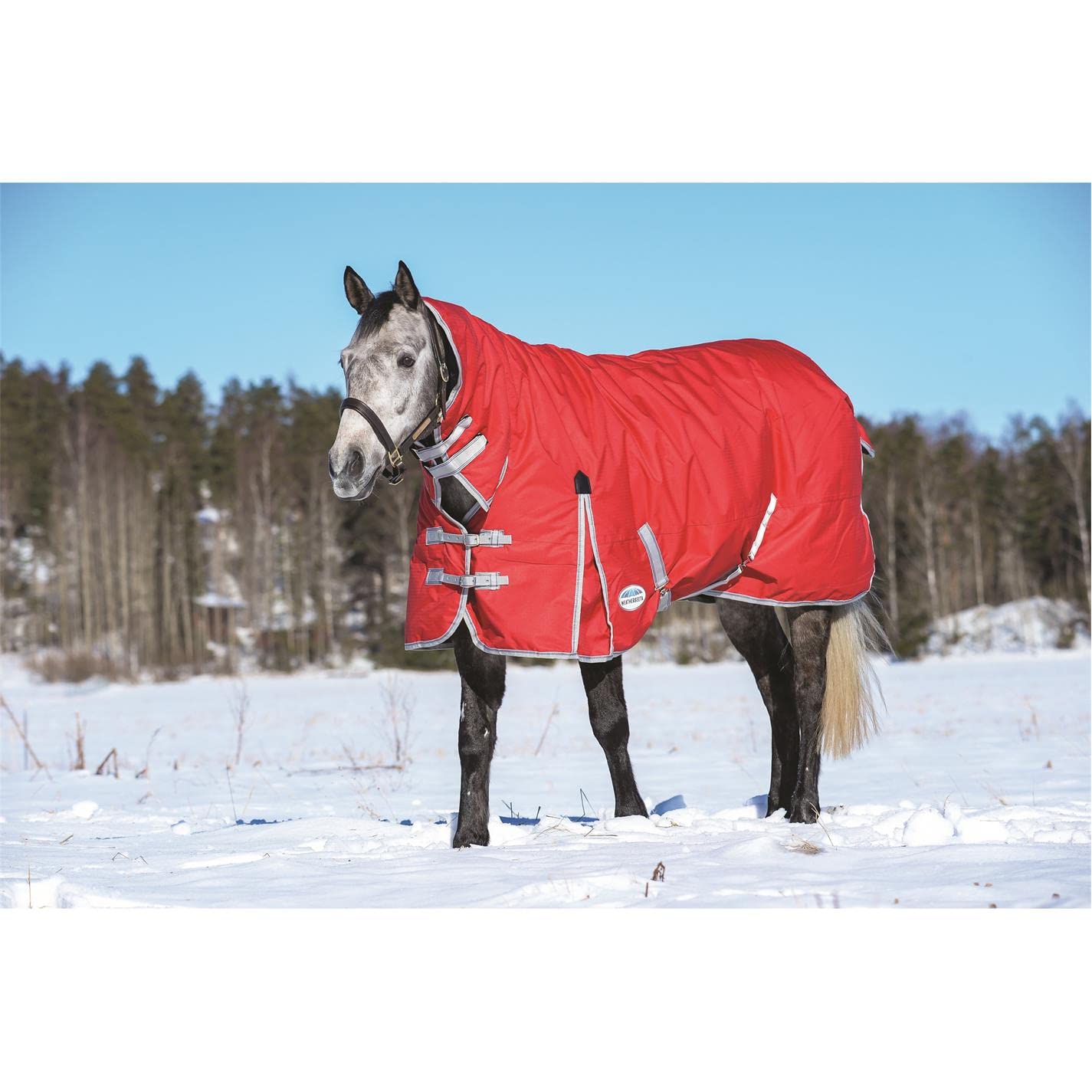 WeatherBeeta ComFiTec Classic Combo Neck Medium Horse Blanket, Red/Silver/Navy, 78"