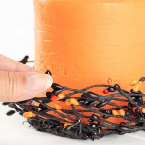 Artificial Black and Orange Pip Berry Candle Rings – Pack of 4 Halloween Berry Farmhouse Home Decor for Centerpiece Decorations and Small Wreaths (Size: 8-1/2" diam)