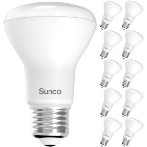 sunco 10 pack br20 led bulbs indoor flood light r20 dimmable cri93 2700k soft white 50w equivalent to 7w, e26 medium base, recessed can lights for home living area ceiling lights - ul