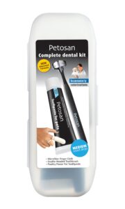 petosan complete dental kit for dogs with toothbrush, toothpaste and microfiber cleaner, for medium dogs, 15-34 lbs