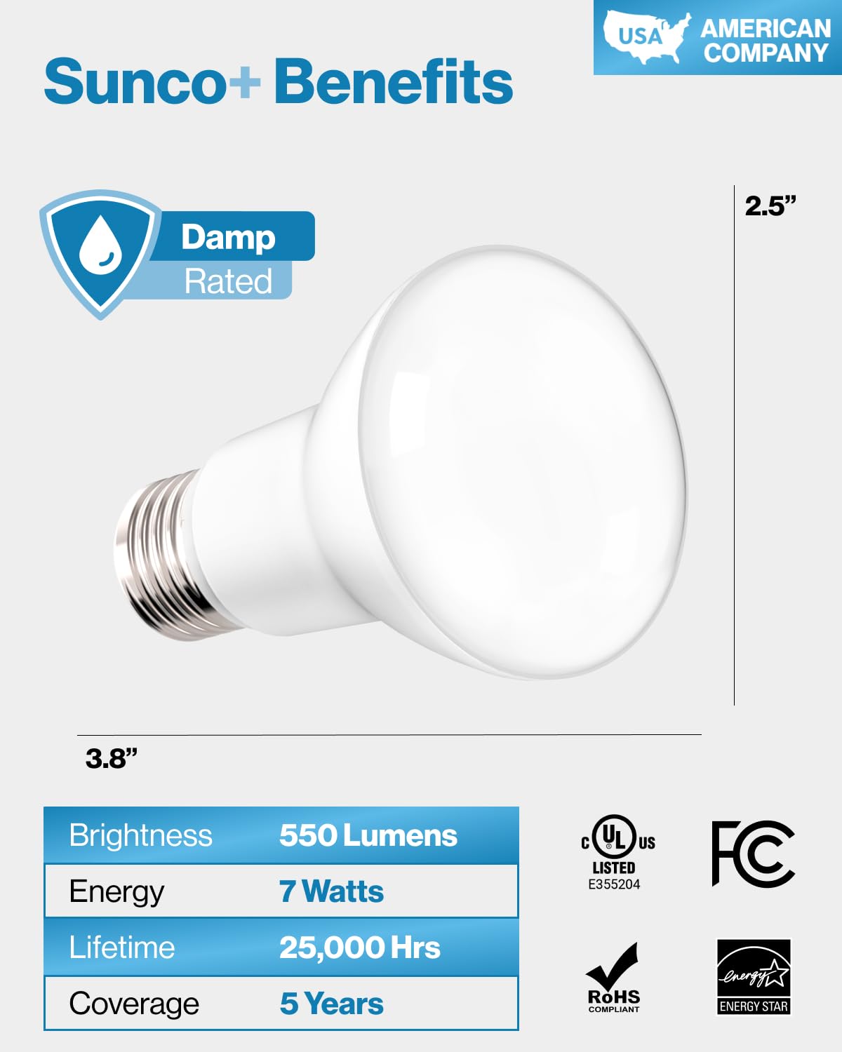 Sunco 10 Pack BR20 LED Bulbs Indoor Flood Light R20 Dimmable CRI93 2700K Soft White 50W Equivalent to 7W, E26 Medium Base, Recessed Can Lights for Home Living Area Ceiling Lights - UL