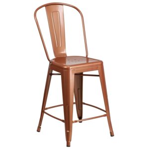 flash furniture carly commercial grade 24" high copper metal indoor-outdoor counter height stool with back