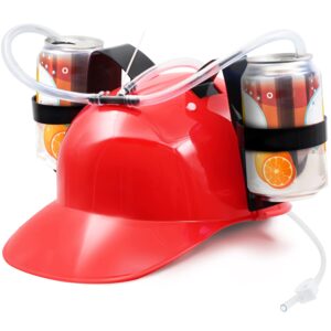 novelty place drinking helmet - can holder drinker hat cap with straw for beer and soda - party fun - red