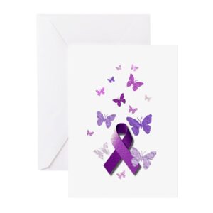 cafepress purple awareness ribbon greeting card (20-pack), note card with blank inside, birthday card glossy