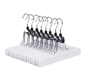 amber home 10 pack white wooden pants hangers, wood clamp hangers with non slip padded velvet, jeans/slacks hangers hair extension hangers for skirts, trousers, wigs (white, 10)