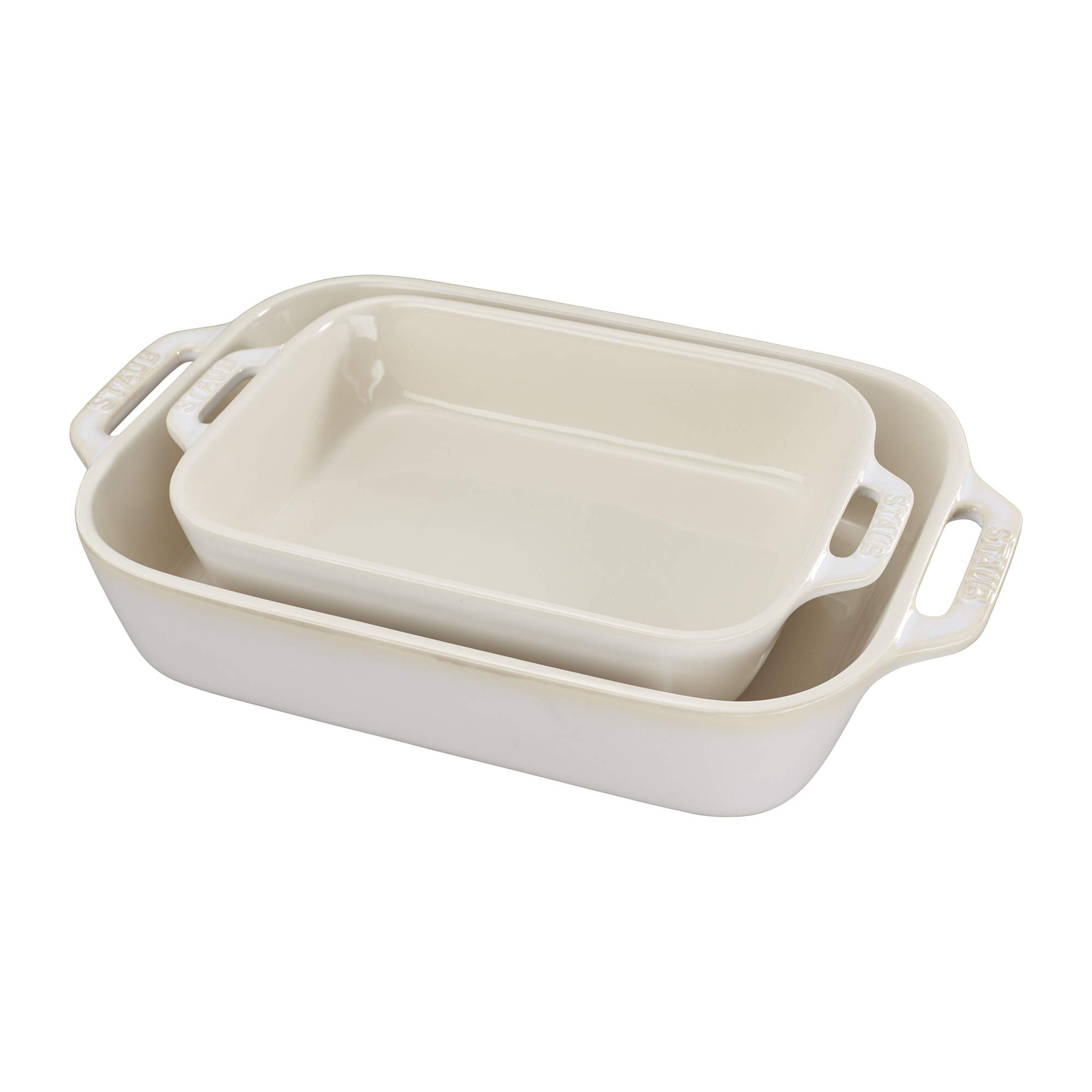 STAUB Ceramics Rectangular Baking Dish Set, 2 pc, Rustic Ivory