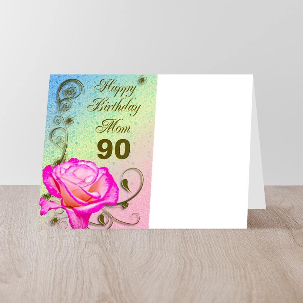 CafePress 90Th Birthday Card For Mom, Elegant Rose Greeting Folded Greeting Card Glossy