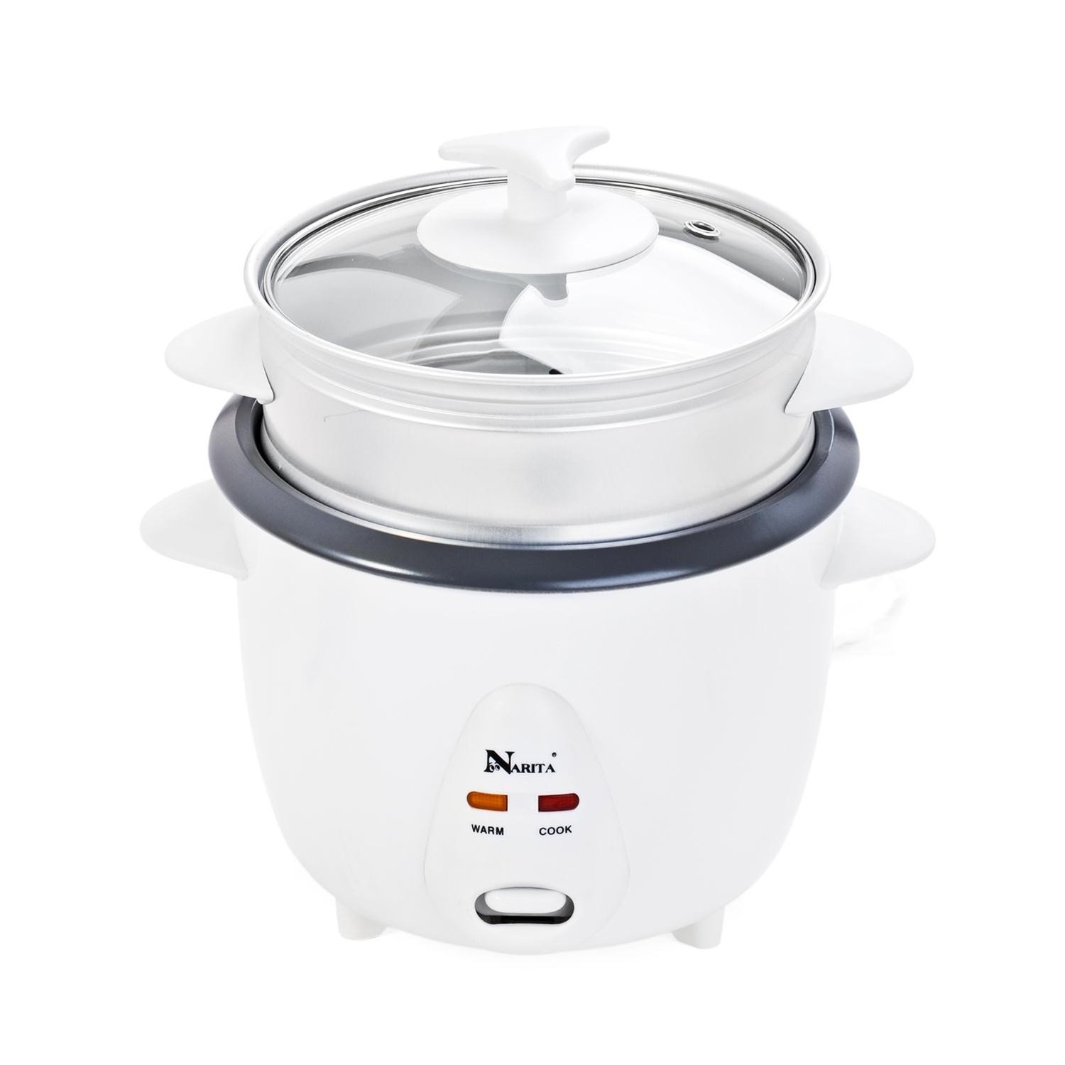 NARITA NRC-150 3-Cup Non-Stick Rice Cooker with Steamer, White