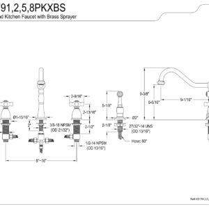 Kingston Brass KB1798PKXBS 8" to 16" Widespread Kitchen Faucet with Brass Sprayer, 8-1/4", Brushed Nickel