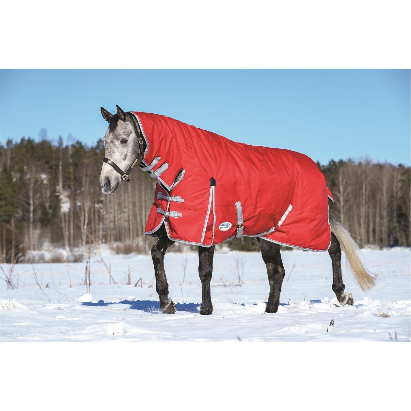 WeatherBeeta ComFiTec Classic Combo Neck Medium Horse Blanket, Red/Silver/Navy, 78"