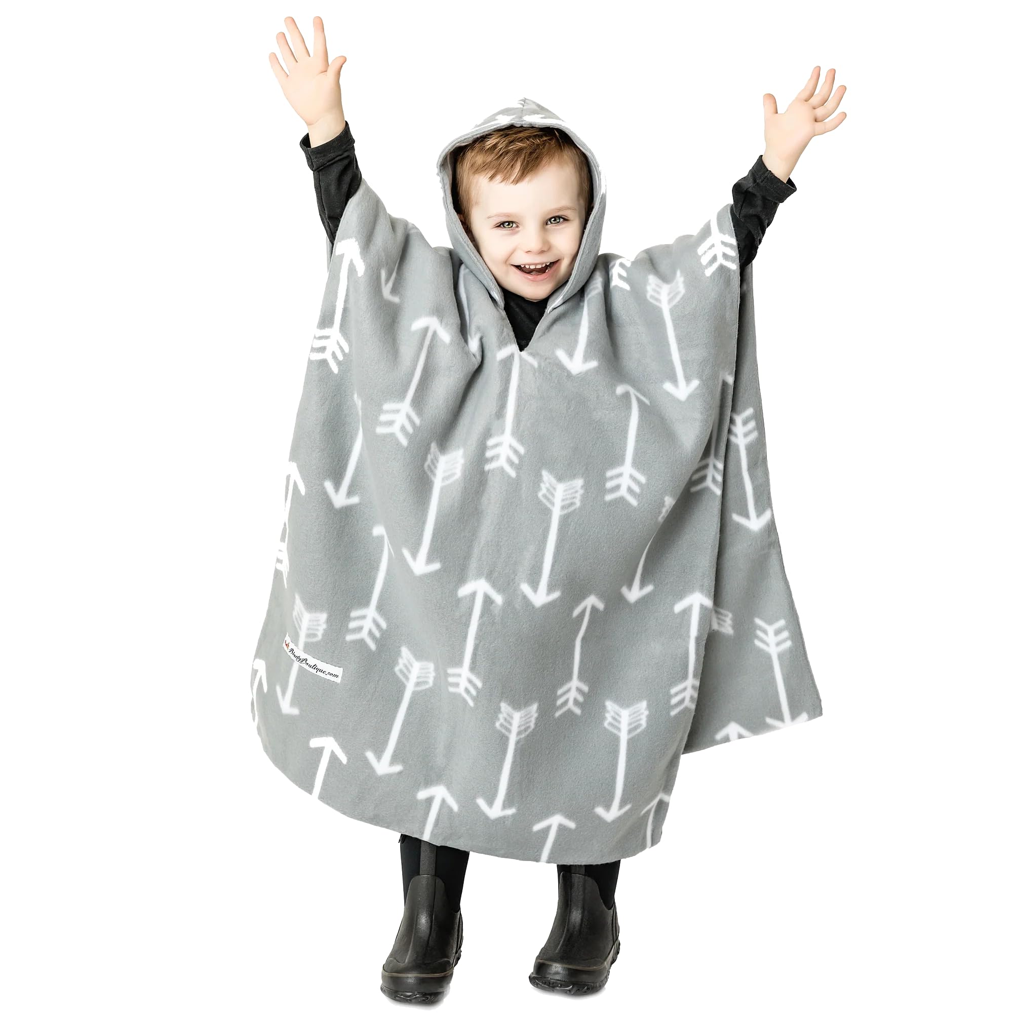 Birdy Boutique Car Seat Poncho for Kids – Safe to Use Over Seat Belts – Reversible Warm and Cozy Blanket – Easy on Easy Off and Doesn’t Impact Car Seat Performance – Gray Arrows – One Size