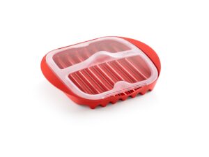 lekue microwave bacon maker/cooker with lid, red, 11.02" l x 9.8" w x 2.3" h