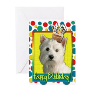 cafepress birthday cupcake westie folded greeting card matte