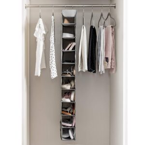 ZOBER Hanging Shoe Organizer for Closet, 10 Shelves - Hanging Shoe Rack W/ Side Pockets - Narrow, Space Saving, Durable