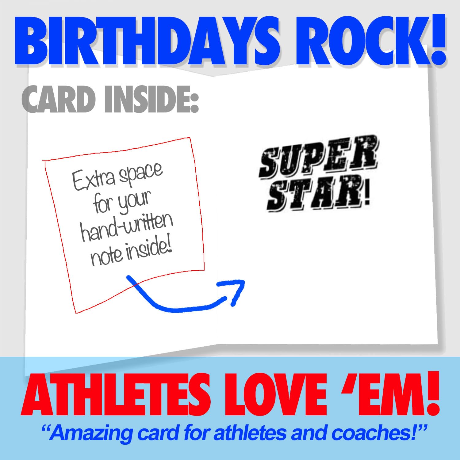 Play Strong Soccer Birthday Card 1-Pack (5x7) Super Star Illustrated Sports Birthday Cards Greeting Cards- Awesome for Soccer Players, Coaches and Fans Birthdays, Gifts and Parties!