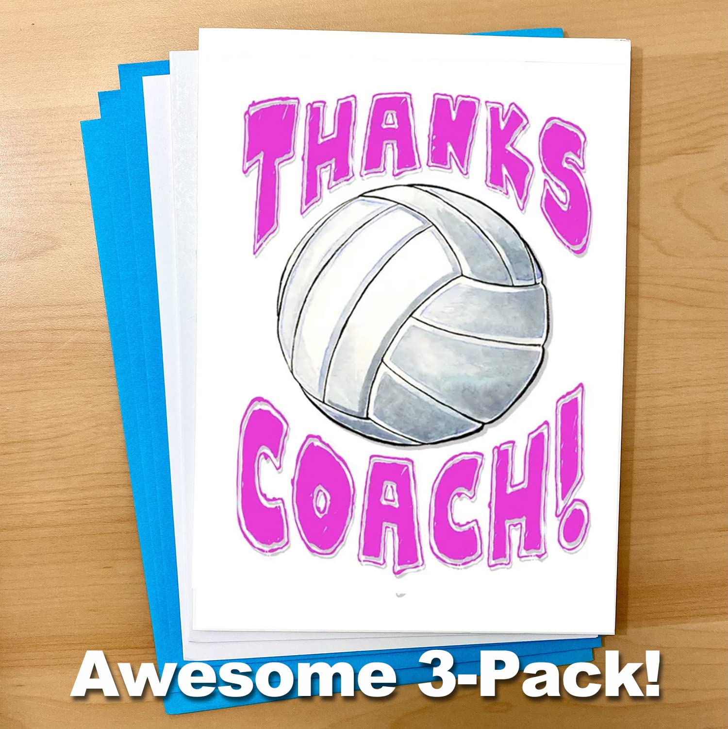 Play Strong 3-Pack Thanks Volleyball Coach You're Awesome (Pink, 5x7) Greeting Thank You Cards Set Amazing for Volleyball Players, Teams, Coaches, Family and Fans - Your Coaches Will Love 'Em!