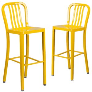 flash furniture gael commercial grade 2 pack 30" high yellow metal indoor-outdoor barstool with vertical slat back