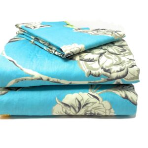 Tache Floral Colorful Aqua Blue Duvet Cover - Butterfly Wonderland - Luxurious Cotton Reversible Duvet Cover with Zipper Closure and Security Ties/Ribbons - 3 Piece Set - King