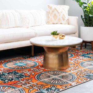 Unique Loom Estrella Collection Floral, Geometric, Vibrant, Modern, Abstract Area Rug (5' 0 x 8' 0 Rectangular, Orange/Blue)