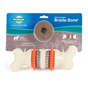 petsafe sportsmen bristle bone - treat-holding toy for dogs - treat rings included - treats thoroughly mixed during bake to prevent choking - rigorously tested ingredients - orange, large