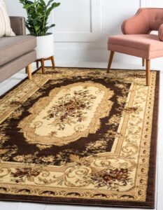 unique loom versailles collection traditional classic floral motif area rug (2' 2 x 3' 0 rectangular, brown/ ivory)