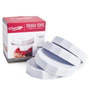 masontops tough tops - ball wide mouth mason jar lids plastic leakproof - bpa-free white plastic mason jar lids - reusable dry canning lids fit ball jars (ball mason jars not included)