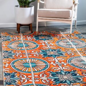 Unique Loom Estrella Collection Floral, Geometric, Vibrant, Modern, Abstract Area Rug (5' 0 x 8' 0 Rectangular, Orange/Blue)